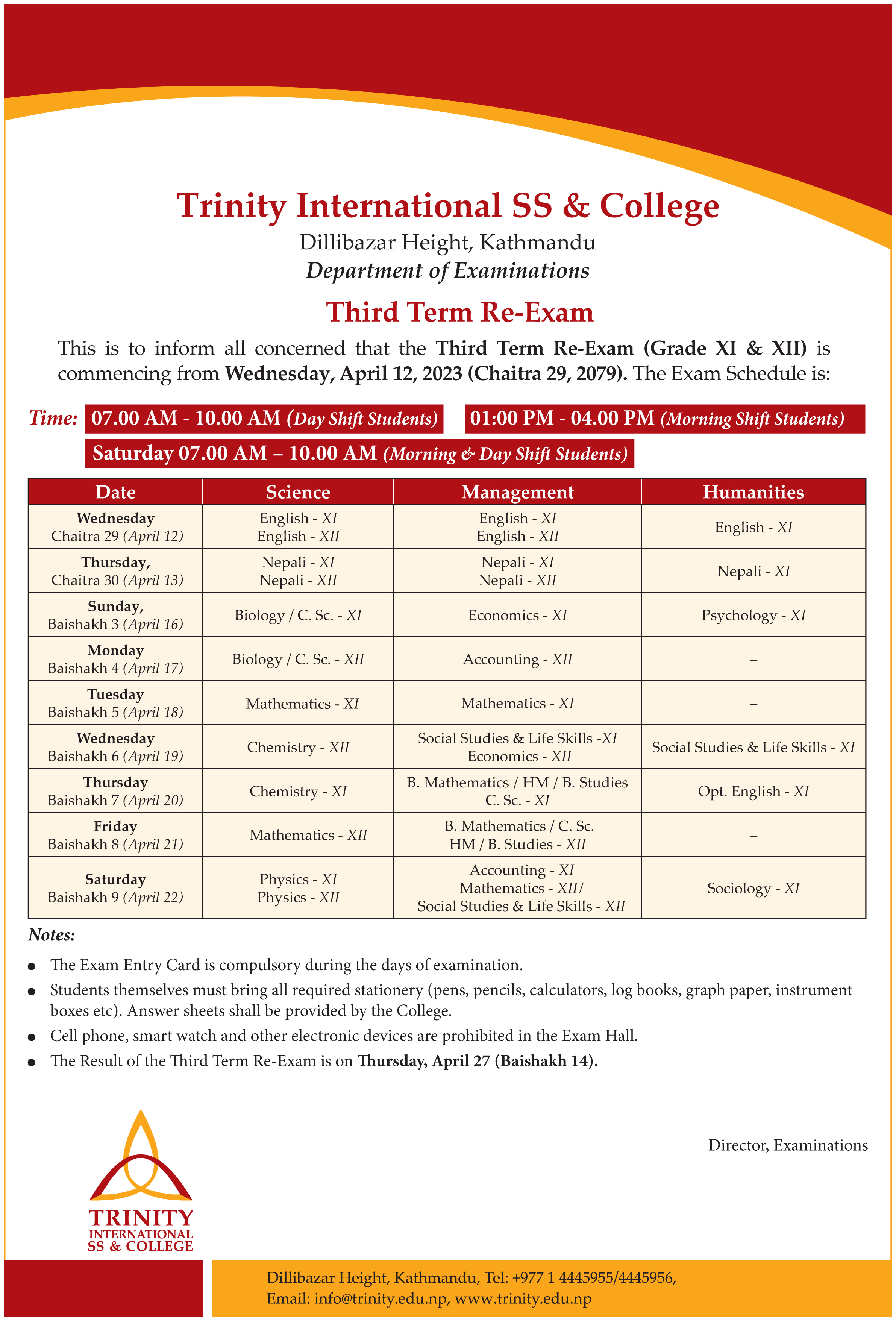 Third Term Re-exam Routine 2023